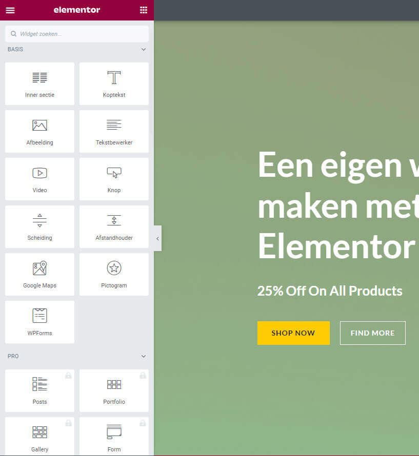 Elementor Pro pagebuilder, de beste sitebuilder voor WordPress